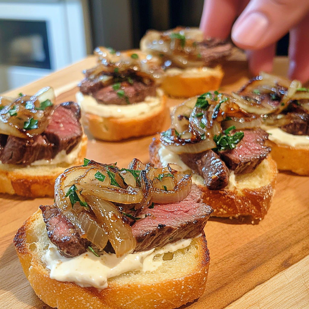 Steak Crostini with a Creamy Horseradish Sauce and Caramelized Onions ...